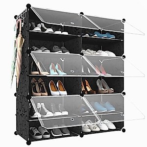 HOMICKER Shoe Rack Organizer, 24 Pair Shoe Storage Cabinet with Door Expandable Plastic Shoe Shelves for Closet,Heels,Boots,Slippers,6 Tier