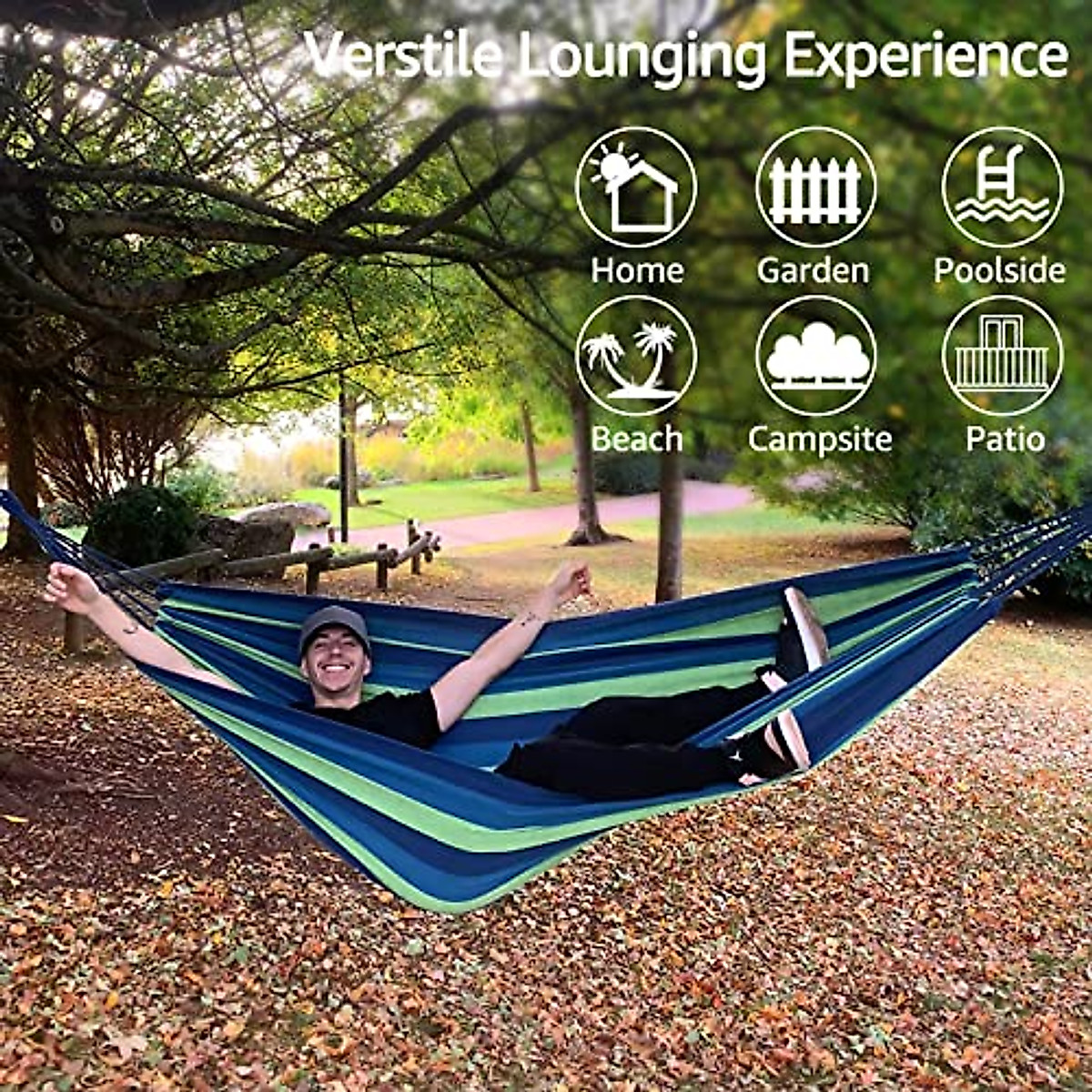 Anyoo Garden Cotton Hammock Comfortable Fabric Hammock with Tree Straps for Hanging Durable Hammock Up to 450lbs Portable Hammock with Travel Bag,Perfect for Camping Outdoor/Indoor Patio Backyard