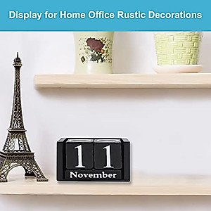 MICKYU Wooden Block Calendar for Desk, Small Perpetual Calendar Month Date Display for Teachers, Farmhouse Classroom Office Decor for Men Women (Black)