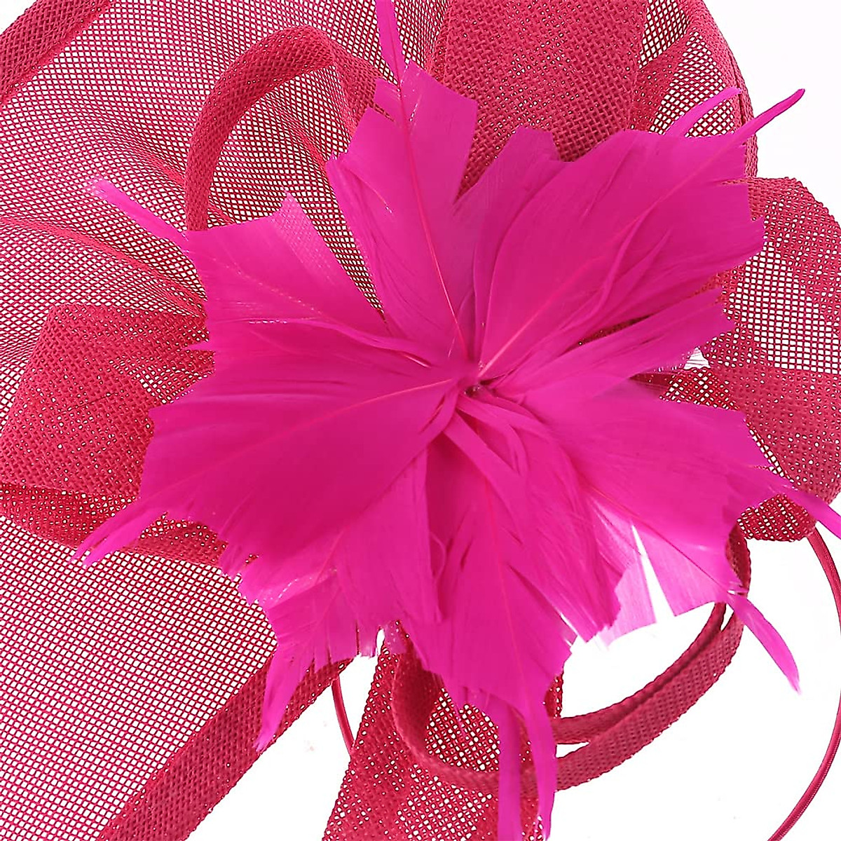 Bubbmi Sinamay Fascinator Hat with Top Flower, Women Feather Pillbox Headwear, Church Wedding Derby Cocktail Tea Party Headpiece(C hot Pink)