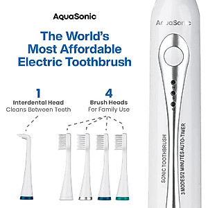 AquaSonic Home Dental Center Rechargeable Power Toothbrush & Smart Water Flosser - Complete Family Oral Care System - 10 Attachments and Tips Included - Various Modes & Timers (White)