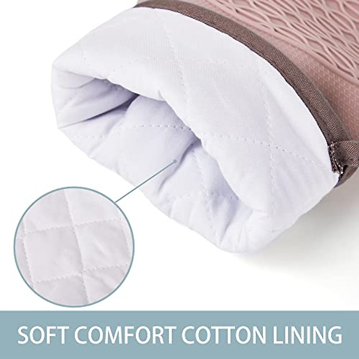 Silicone Oven Mitts Heat Resistant, Oven Mitts and Pot Holders Sets, Kitchen Mittens 5 Piece Set, Oven Gloves for Cooking,Baking,BBQ, Pink Oven Mitts, Easy Clean