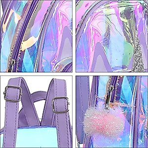 VALICLUD Clear Unicorn Backpack for Girl Holographic Backpack Clear Backpack Unicorn Transparent Backpack Clear Mini Backpack Casual Daypacks (Purple)