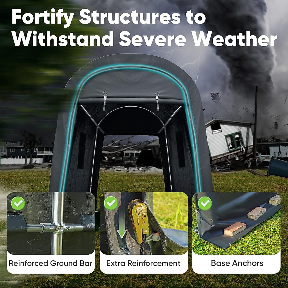 ADVANCE OUTDOOR 6x8 ft Shelter Storage Shed Steel Metal Round Peak Roof Anti-Snow Portable Garage Carport for Motorcycle, Boat, or Garden Tools with 2 Roll up Doors & Vents, Gray