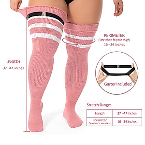 Littleforbig Plus Size Thigh High Long Striped Cable Knitted Stockings - Pink