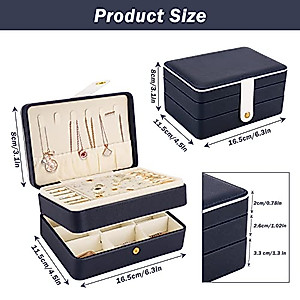 Jewelry Organizer Box, Number-one 3 Layers Medium Travel Jewelry Case PU Leather Portable Jewellery Box Gift for Women Girls Girlfriend, Storage Holder for Rings Earring Necklace Bracelet Watches,Blue