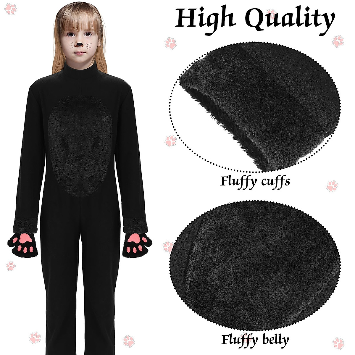 Ramede Halloween Cat Costume for 6-16 Years Girls Black Cat Costume with Gloves Headband Tail Stickers for Kids(Size 130)