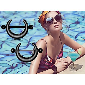 Melighting Black Nipple Rings 14G Surgical Steel 316L Moon Nipple Piercing Jewelry for Women Men Nipple Barbell Body Piercing Jewelry