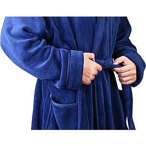 NY Threads Mens Hooded Fleece Bathrobe Plush Long Spa Robe Pack of 1, 2X-Large/3X-Large, Navy