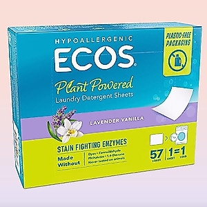 ECOS Laundry Detergent Sheets - No Plastic Jug for 114 Loads - Vegan, No Mess & Liquid Free - Laundry Sheets in Washer - Hypoallergenic, Plant Powered Laundry Detergent Sheets