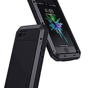 Lanhiem iPhone SE 2022/2020 Case, iPhone 7/8 Case, Heavy Duty Metal Case with Glass Screen Protector, Rugged Full Body Protective Cover for iPhone SE 3 and iPhone SE 2, Black
