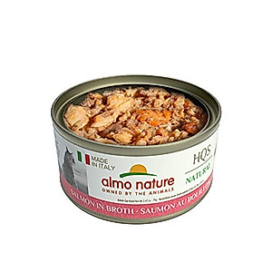 Almo Nature HQS Natural Made in Italy Salmon, Grain Free, Additive Free, Adult Cat Canned Wet Food, Flaked