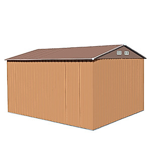 NBTiger 9.1’ x 10.5’ Large Outdoor Storage Shed, Sturdy Utility Tool Lawn Mower Equipment Organizer for Backyard Garden w/Gable Roof, Lockable Sliding Door, Vents, Floor Frame - Coffee
