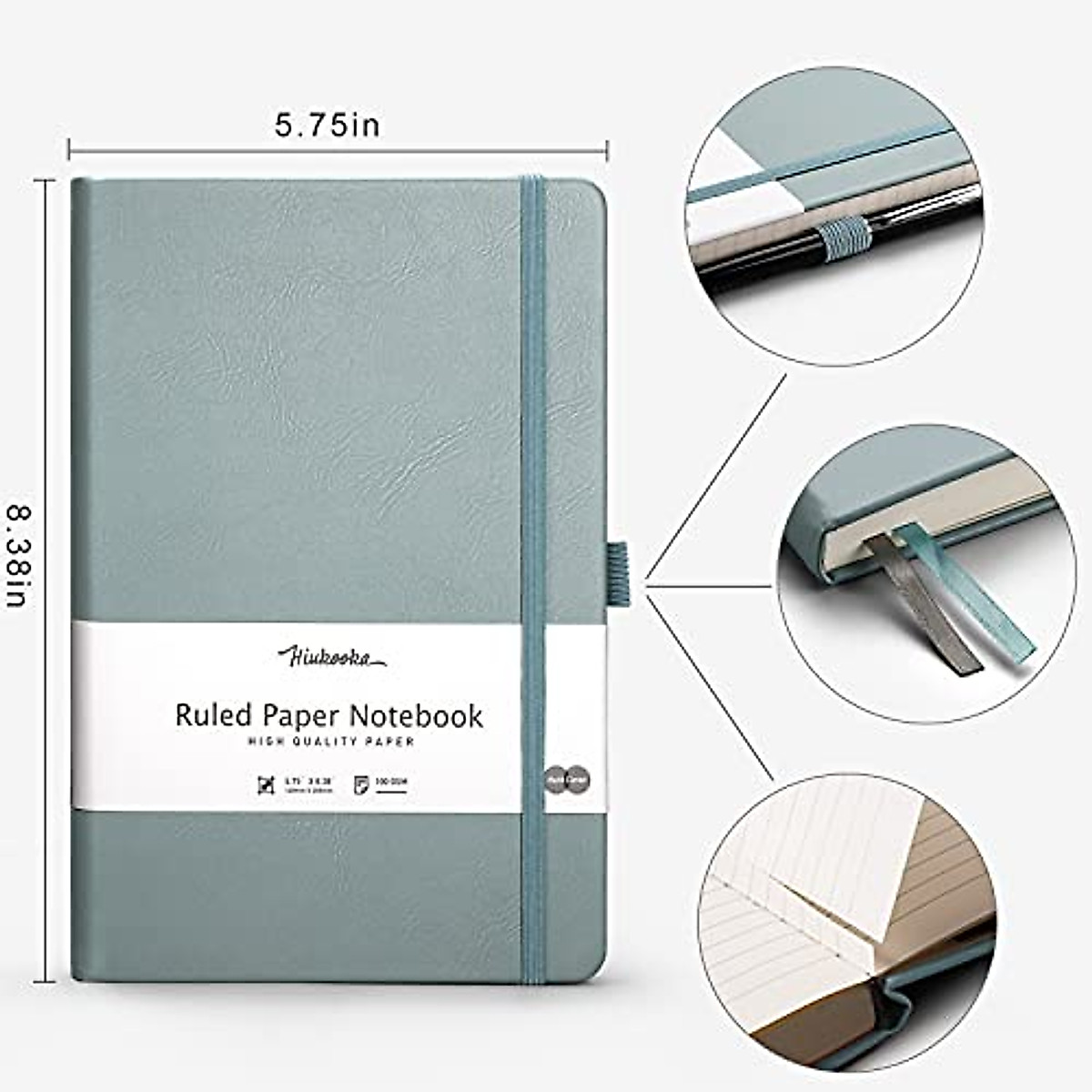 HIUKOOKA 5 Pack College Ruled Journal Notebook, A5 Hardcover Lined Notebook, 188 Numbered Pages, 16 Perforated Pages, Leather Journal for Writing Office School Business, 5.75'' x 8.38'' - Multicolor