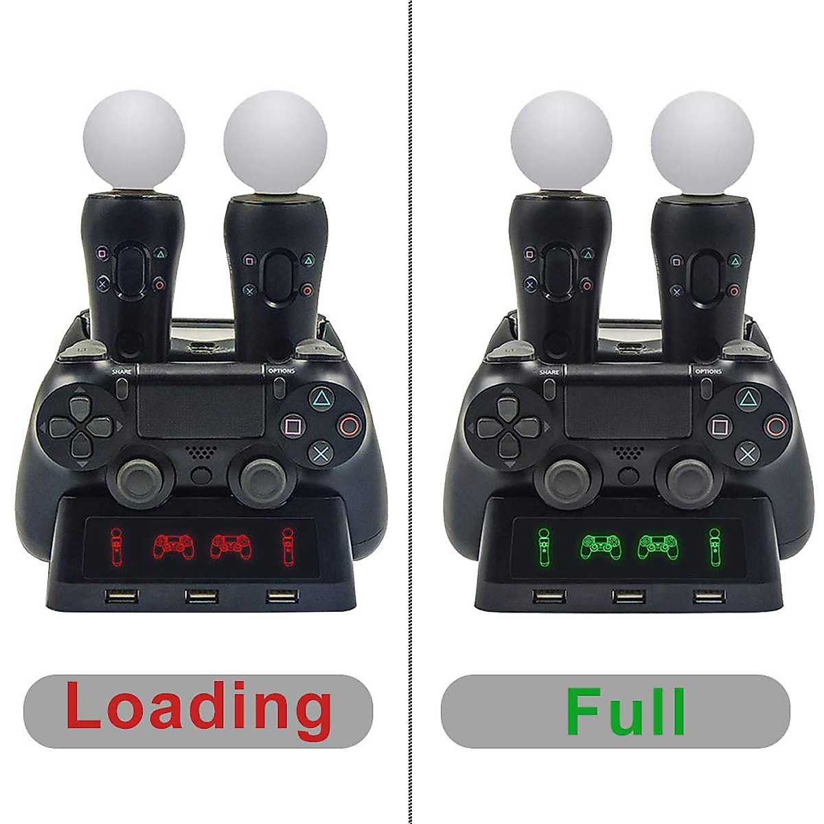 PS4 Controller Charger Station, PS 4 VR Move Motion Controller Fast Charging Dock with LED Indicator, Compatible with PS4/ PS4 Pro/ PS4 Slim, Black