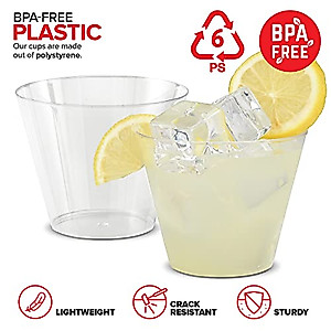 Stock Your Home 9 oz Clear Disposable Plastic Cups (100 Pack) Elegant Tumblers Glasses for Birthday Parties, Weddings, Holidays, Dessert Tumbler, Bulk Drinking Cup for Fruit Punch, Cocktails, Wine