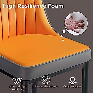 Odinlake PU Leather, Living Room Kitchen Dining Without Armrest, Modern Minimalist Coffee Shop Leisure Reception Chair with Metal Legs, Set of 2, Orange+Armless