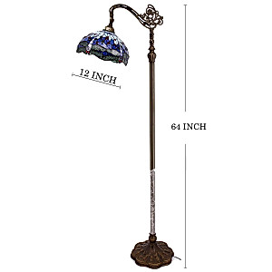 WERFACTORY Tiffany Floor Lamp Blue Stained Glass Dragonfly Arched Lamp 12X18X64 Inches Gooseneck Adjustable Corner Standing Reading Light Decor Bedroom Living Room S004 Series (B)