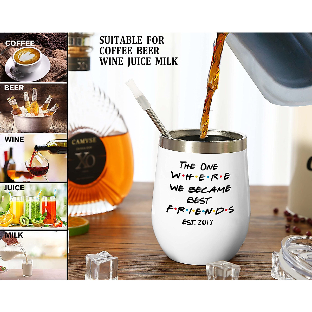 PEMILO Christmas Gifts for Best-Birthday Graduation Retirement Farewell Wedding Gifts for Best Friends Sister Bestie-Friends TV Show Theme-12oz Tumbler-The One Where We Became Best Friends Est.2013