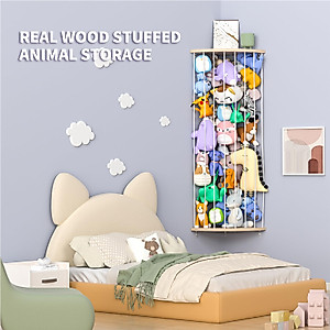 Zayysoha Stuffed Animal Storage Wood Soft Toy Shelf with Adjustable Length Large Corner Plush Toys Holder Nursery Hanging Organizer with Moon Zoo Pattern for Nursery PlayRoom Bedroom KidRoom