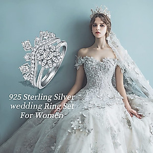 Yaresul Crown Statement Rings for Woman, Princess Crown Cubic Zirconia Promise Ring, Womens Sterling Silver Rings Size 8