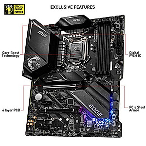 MSI MPG Z490 GAMING EDGE WIFI ATX Gaming Motherboard (10th Gen Intel Core, LGA 1200 Socket, DDR4, CF, Dual M.2 Slots, USB 3.2 Gen 2, Wi-Fi 6, DP/HDMI, Mystic Light RGB)