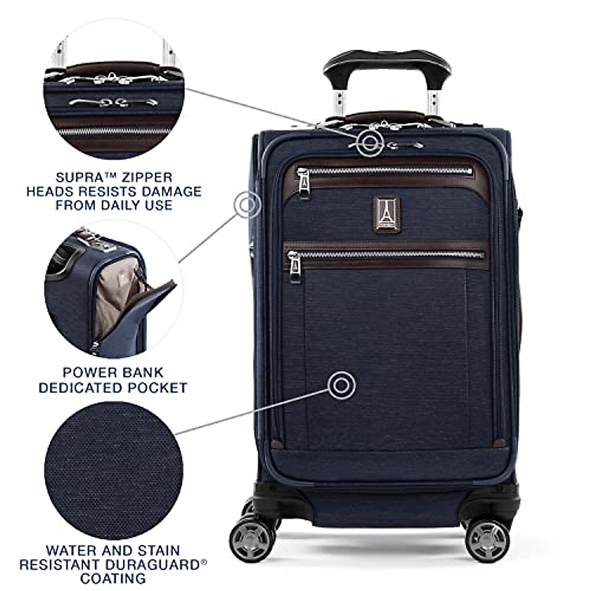 Travelpro Platinum Elite Softside Expandable Carry on Luggage, 8 Wheel Spinner Suitcase, USB Port, Suiter, Men and Women, True Navy Blue, Carry On 21-Inch