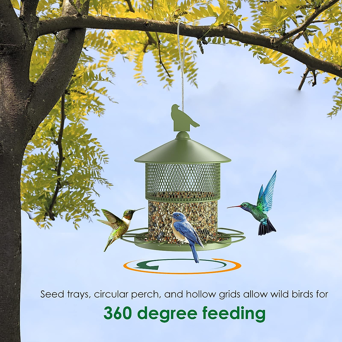 Outdoors Hanging Metal Bird Feeder: Digipettor 4 lbs Large Capacity Mesh Squirrel-Proof Wild Bird Seed Feeder for Garden Yard Outdoors Decoration, Green