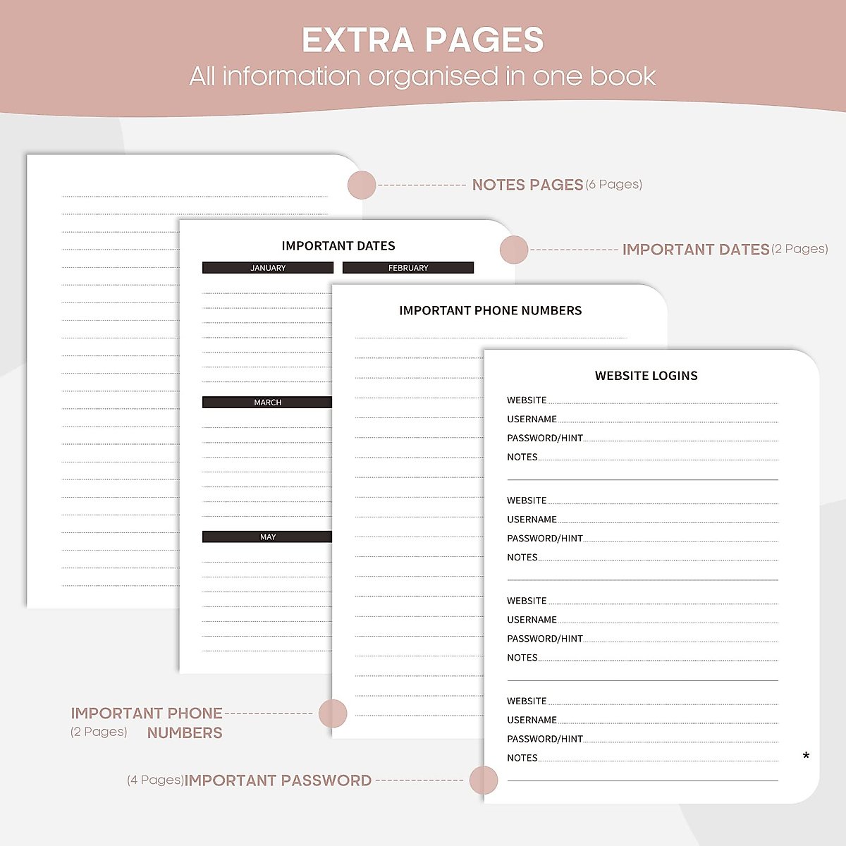 Taja Address Book with Alphabetical Tabs,Hardcover Address Book Large Print for Record Contacts, Small Address Book to Store All Your Important Informations In One Place - Rose Gold