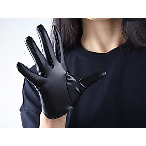 DooWay Women's Black Short Leather Gloves Touchscreen Faux Lambskin Leather Soft Cool Handmade Unlined for Evening Costume Party Dress 16cm
