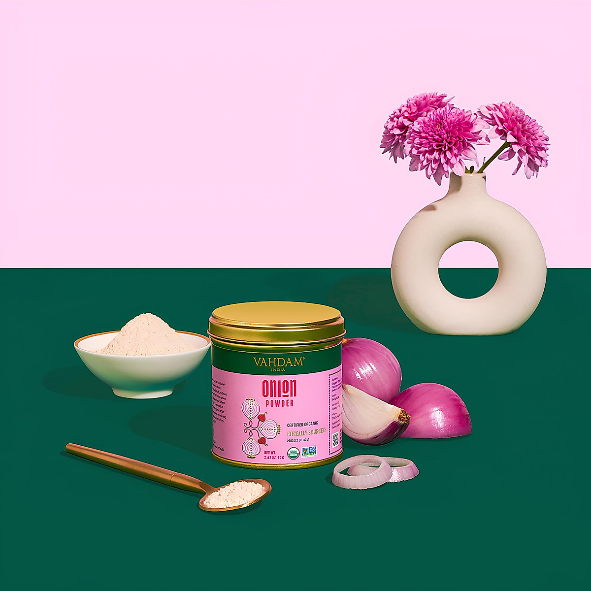 VAHDAM, Organic Onion Powder (2.47oz/70g) Gluten Free, Non GMO, 100% Raw | Aromatic Spice, Perfect for Seasoning, Cooking | Direct from Source