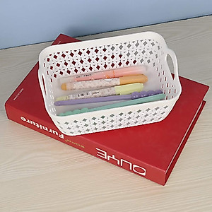 HOMMP 12-Pack White Plastic Woven Storage Basket Tray with Handle (Mini)