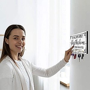 MUCHNEE Personalized Wooden Key Holder Wall Décor with Custom Family Name - Bless Home & People Enter, Key Ring Holder Hook Art with 5 Hooks for Wall, Entryway - Housewarming Gift for Family, Friends