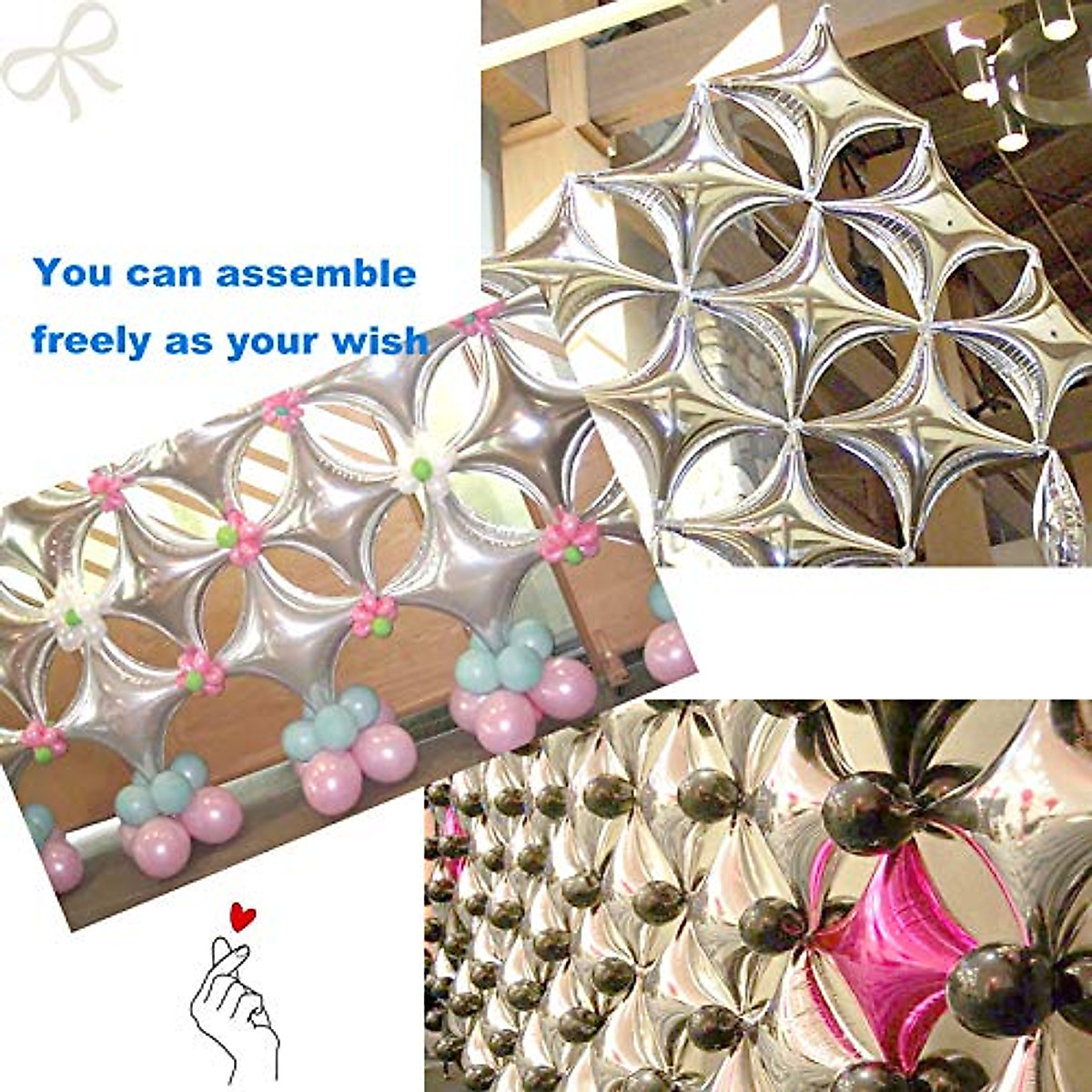 KUAIKELIN 20pk 26In&10" Star Foil Balloons Heart Mylar Balloons Mini Champagne Balloons Globos Metalicos Rose Gold Silver Balloon For Birthday Party Baby Shower Engagement Wedding Decorations (silver)