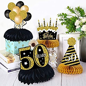 50th Birthday Decorations Men 9PCS Honeycomb Centerpieces for Tables Decorations Black Gold Toppers Cheers to 50 Years Birthday Party SuppliesTable Sign Decor Men and Women