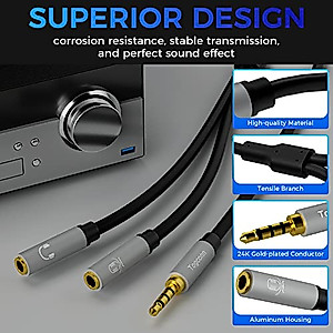 Togconn Headphone Splitter 3.5mm AUX Audio Stereo Y Adapter, 3.5mm TRRS Male to Dual 3.5mm Female Headphone Jack, Compatible with Smartphone, Samsung, Tablet, Laptop, PS4(2 Pack)