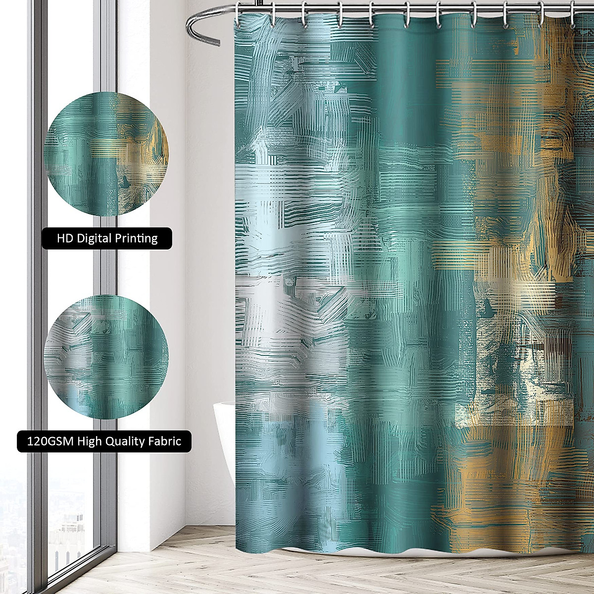 DIYCAM 4 Pcs Colorful Digital Backdrop Shower Curtain Sets, Bath Decor with Rug and Toilet Lid Cover, Modern Bathroom Curtain with 12 Hooks, 72 x 72 in
