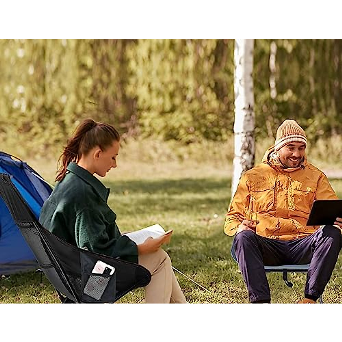 AnYoker Camping Chair, High-Back Compact Backpacking Chair, Portable Folding Chair, Beach Chair with Side Pocket and headrest, Lightweight Hiking Chair 0066 (Black)