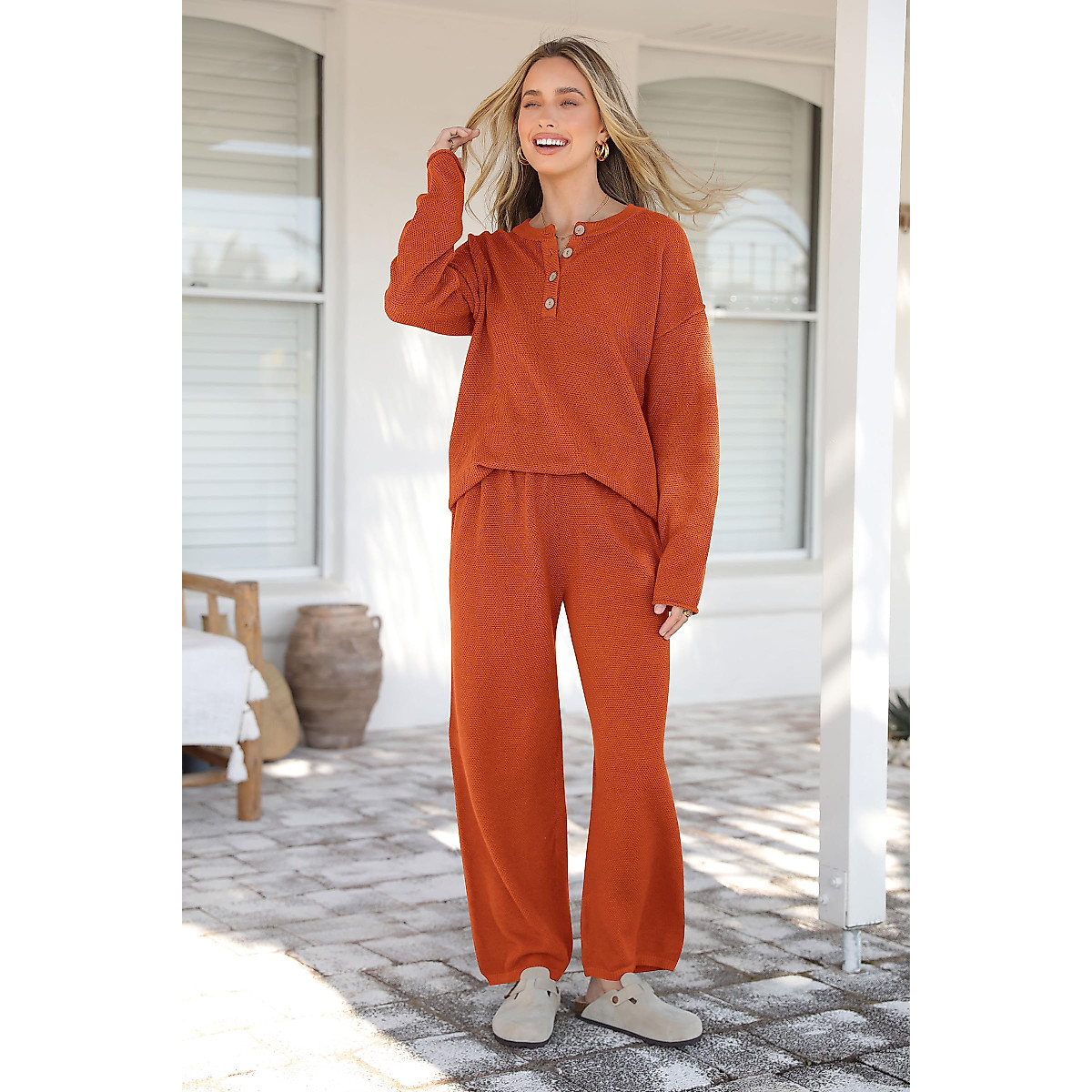 PRETTYGARDEN Women's 2 Piece Tracksuit Outfits 2024 Fall Knit Sweater And Wide Leg Pants Sweatsuit Lounge Sets (Caramel,X-Large)