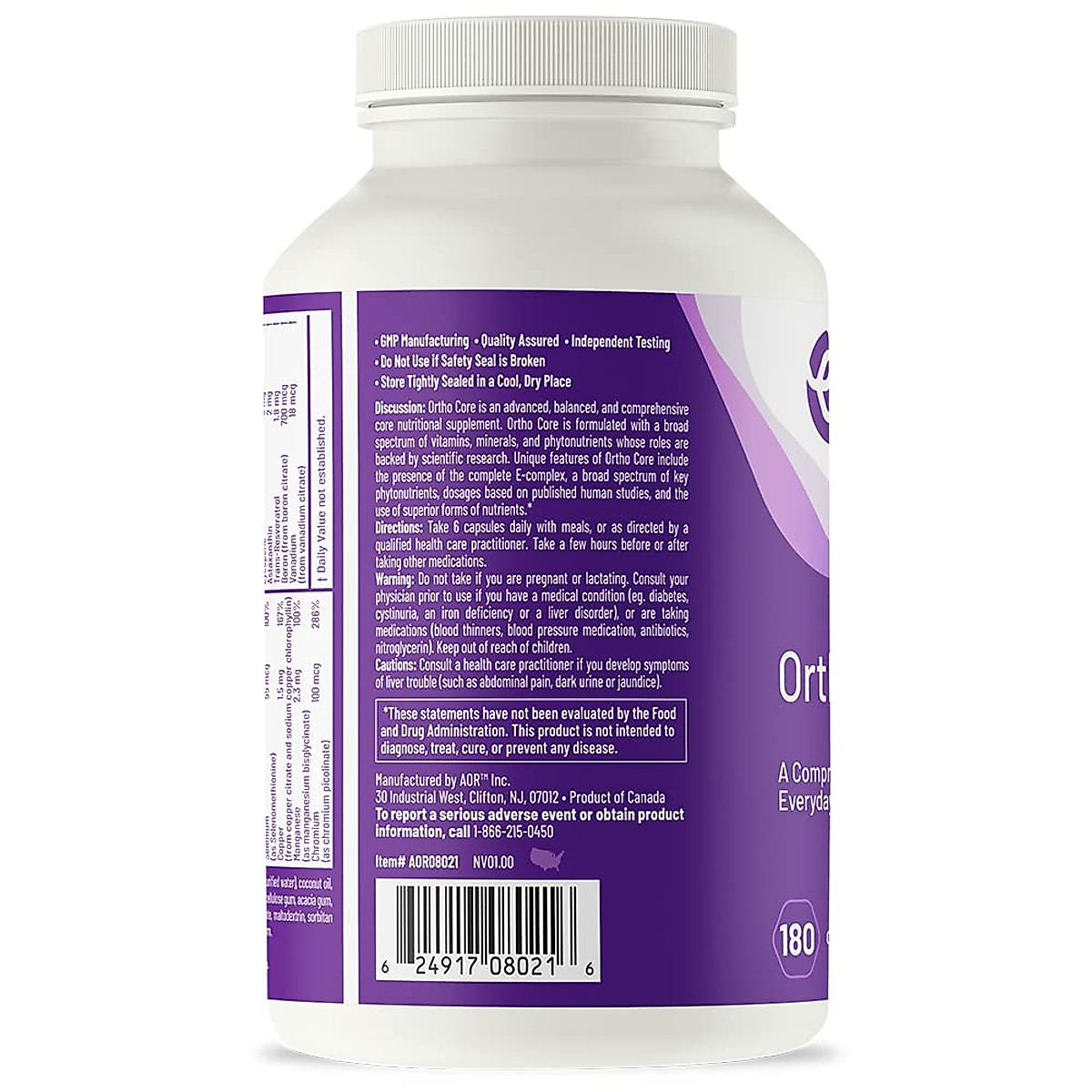 AOR, Ortho Core, Nutritional Support for Foundational Health and Energy, Multivitamin and Mineral Supplement, Vegan, 30 servings (180 capsules)