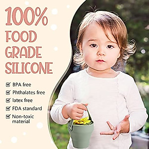 Toddler Snack Containers Toddler Cups Collapsible Cup Toddler Cups Spill Proof Toddler Snack Cups Baby Silicone Snack Cup No Spill Bowls for Toddlers Infant Snack Container (Red, Gray Green, 2)