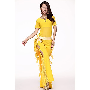 ZLTdream Women's Belly Dance Fox Triangle Waving Cut Hip Scarf with Tassel Yellow