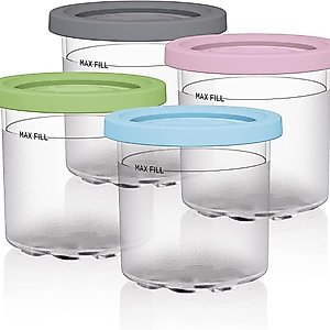 4 Pack Replacement Pints and Lids for Ninja Creami Deluxe - Compatible with NC301 NC300 NC299AMZ Series Ice Cream Maker, Airtight and Dishwasher Safe(Pink/Green/Grey/Blue)