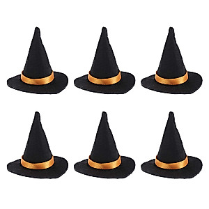 6pcs Mini Felt Witch Hats Handmade Wine Bottle Decor for Halloween Party Favors DIY Hair Accessories Crafts (Red)