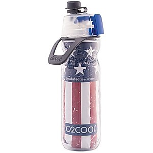 O2COOL Mist 'N Sip Misting Water Bottle 2-in-1 Mist And Sip Function With No Leak Pull Top Spout Reusable Sports Water Bottle - 20 oz (Patriot)