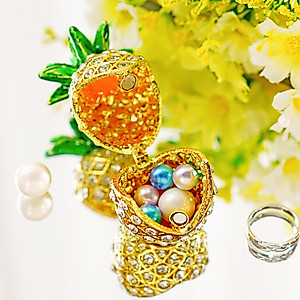 YU FENG Bling Pineapple Trinket Boxes Hinged Crystal Jeweled Enamel Trinket Jewelry Box Collectibles Gifts
