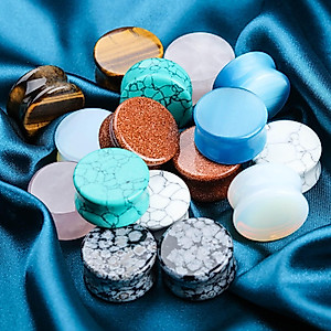 CABBE KALLO Natural Stone Ear Plugs Stretching Gauges Kit,16Pcs Mixed 6MM-20MM Saddle Double Flare Tunnel Unisex Earrings Ear Gauges, Tunnel Plug, Gauges for Women Stone Ear Tunnels & Saddle Plugs Set Ear Gauge Stretching Kit(1/2" (12mm))