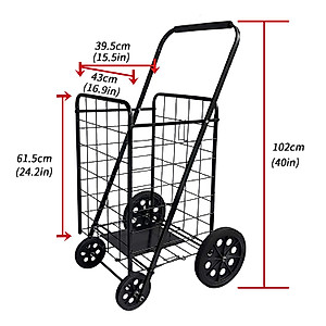 Metal Folding Grocery cart (Iron), Large Capacity Produce cart, Upgraded Rubber Big Iron Wheel, Stable wear-Resisting, Convenient and Lightweight, Bearing 50KG(Black)…