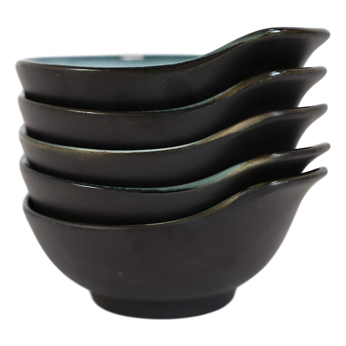 Ebros Gift Porcelain Serveware Drinkware Artistic Ocean Zen Aquamarine Black Gradient Textured Restaurant Supply (Pack Of 5 Tempura Dipping Sauce Condiment Ramekin Bowls With Handle)