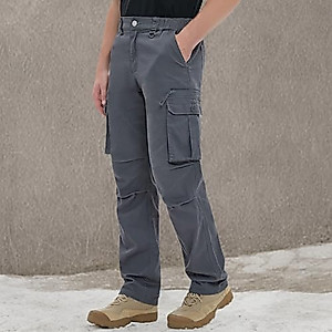 Men's Cargo Pants Casual Cotton Elastic Waist Work Pants Military Combat Tactical Cargo Pants with 7 Pockets,Dark Gray XL